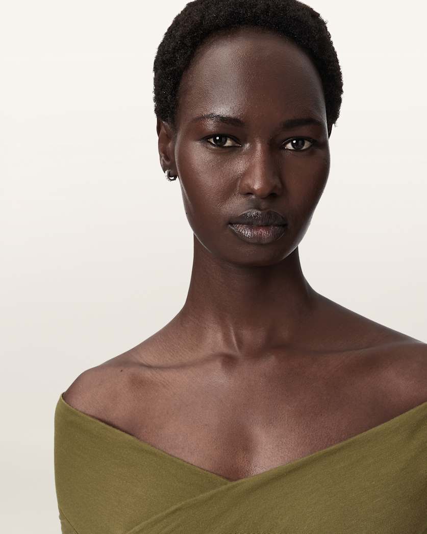 Delta Bodycon Jersey Midi Dress KHAKI GREEN | ALLSAINTS